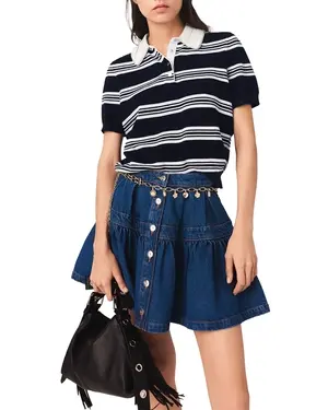 Maje Tiered Denim Mini Skirt