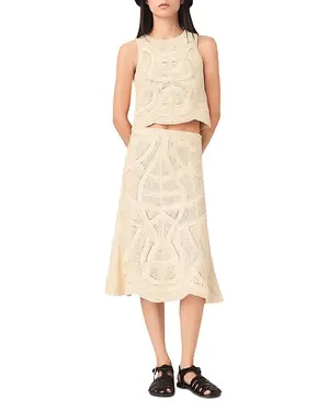 Maje Jight Crochet Midi Skirt - Beige