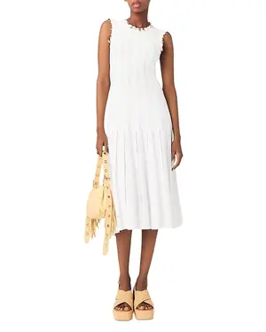 Maje Knit Midi Dress With Embellishments - White