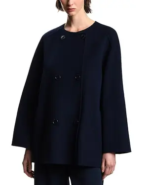 Emporio Armani Wool And Cashmere Pea Coat - Navy Blue