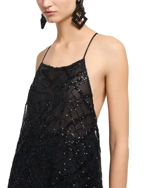Emporio Armani Tulle Maxi Dress With Sequin Embroidery - Black