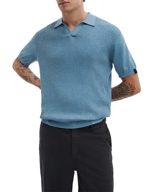Rag & Bone Saxon Silk Blend Johnny Polo Shirt - Fog Blue