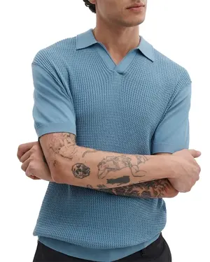 Rag & Bone Saxon Silk Blend Johnny Polo Shirt - Fog Blue