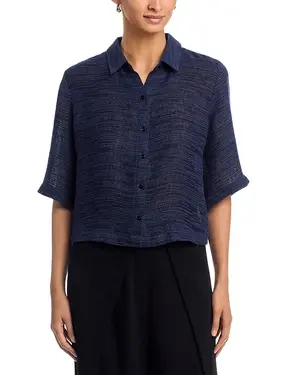 Eileen Fisher Classic Collar Elbow Sleeve Shirt - Ink