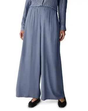 Eileen Fisher Silk Georgette Crepe Wide Ankle Pants - Flint