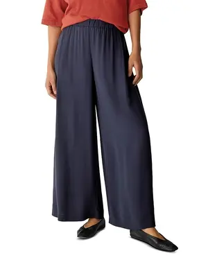 Eileen Fisher Silk Georgette Crepe Wide Ankle Pants - Ink