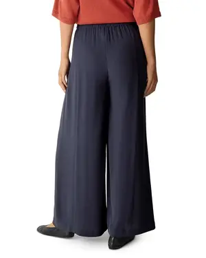 Eileen Fisher Silk Georgette Crepe Wide Ankle Pants - Ink