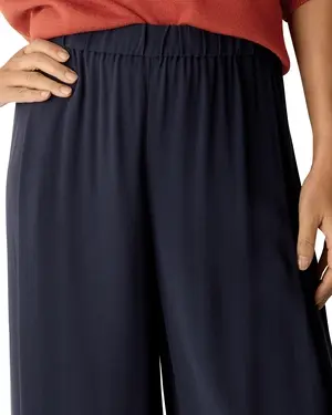 Eileen Fisher Silk Georgette Crepe Wide Ankle Pants - Ink