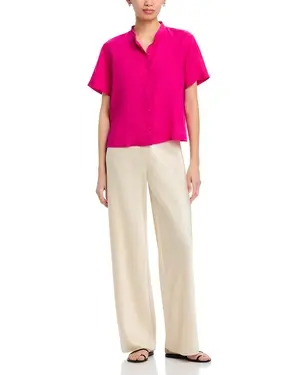 Eileen Fisher Mandarin Collar Short Sleeve Shirt - Fuschia