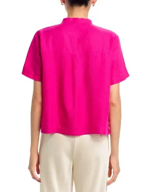Eileen Fisher Mandarin Collar Short Sleeve Shirt - Fuschia
