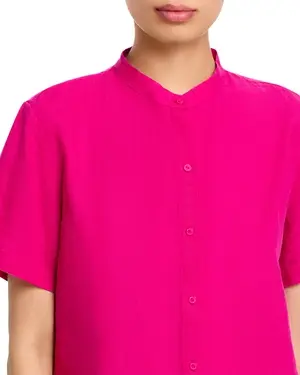 Eileen Fisher Mandarin Collar Short Sleeve Shirt - Fuschia
