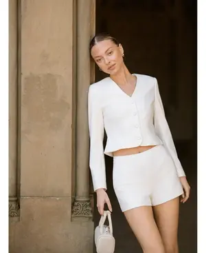 French Connection Tailored Cropped Jacket - Porcelain