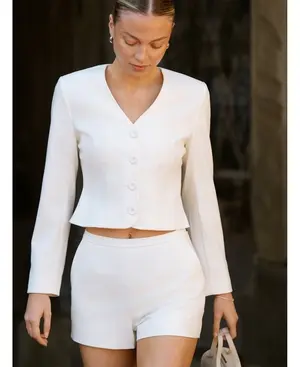 French Connection Tailored Cropped Jacket - Porcelain