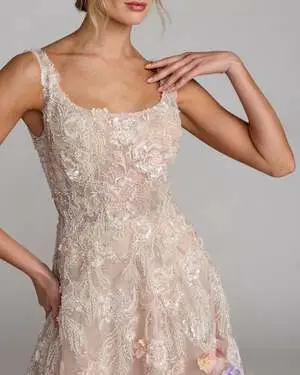 MAC DUGGAL COLLECTION Sleeveless Embellished Midi Dress With 3d Floral Appliques