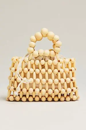 Anthropologie Wood Bead Top-handle Mini Satchel - Natural
