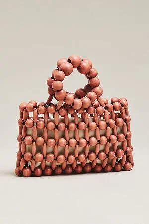 Anthropologie Wood Bead Top-Handle Mini Satchel Pink