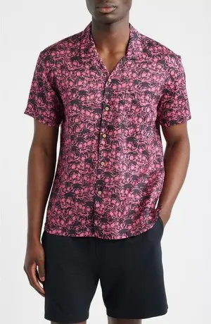 BOARDIES Skull Print Camp Shirt - Black/red