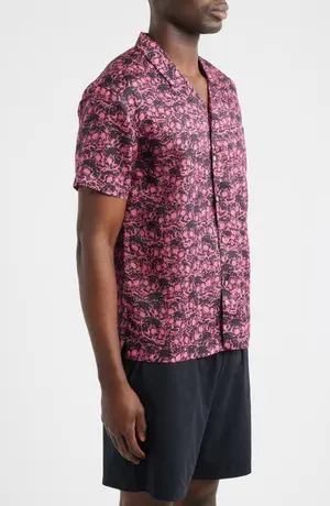 BOARDIES Skull Print Camp Shirt - Black/red