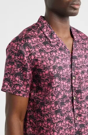 BOARDIES Skull Print Camp Shirt - Black/red