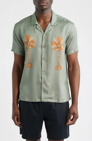 BOARDIES Oasis Palms Print Camp Shirt - Olive
