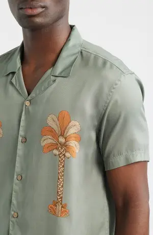 BOARDIES Oasis Palms Print Camp Shirt - Olive