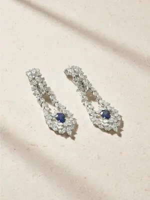 Yeprem 18-karat White Gold Sapphire And Diamond Drop Earrings - Blue