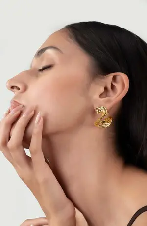 NAVEDA Mira Hammered Drop Earrings - Gold