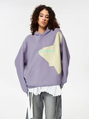 AELFRIC EDEN Star Graphic Color Block Hoodie - Purple