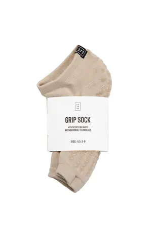 LUTAVA Antimicrobial Grip Ankle Socks - Beige