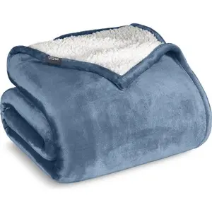 BARE HOME Reversible Plush Fleece Throw Blanket - Coronet Blue