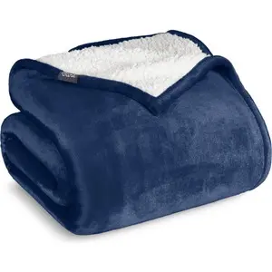 BARE HOME Reversible Plush Fleece Throw Blanket - Dark Blue