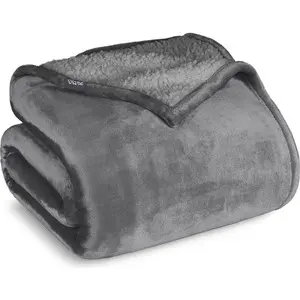 BARE HOME Reversible Plush Fleece Throw Blanket Grey/grey