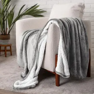 BARE HOME Reversible Plush Fleece Throw Blanket - Light Grey