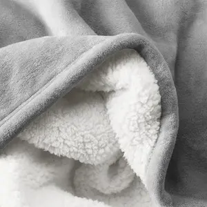BARE HOME Reversible Plush Fleece Throw Blanket - Light Grey