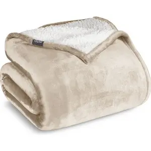 BARE HOME Reversible Plush Fleece Throw Blanket - Oyster