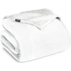 BARE HOME Reversible Plush Fleece Throw Blanket - White