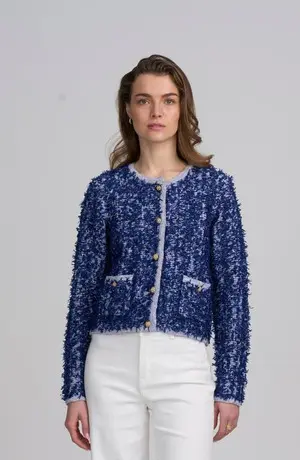 ELLE COLLECTION Boucle Knit Cardigan - Blue Multi