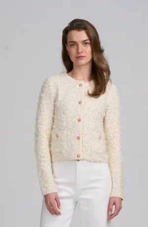 ELLE COLLECTION Boucle Knit Cardigan - Ivory