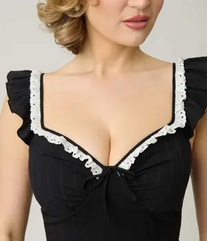 Unique Vintage Sweetheart Flutter Sleeve Swing Dress - Black Solid
