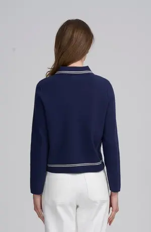 ELLE COLLECTION Fine Gauge Western Cardigan - Navy/white