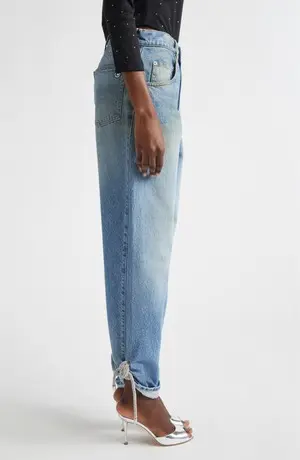 AREA Crystal Knot Straight Leg Jeans - Medium Blue