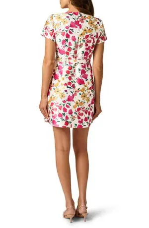 Adrianna Papell Floral Print Belted Mikado Dress