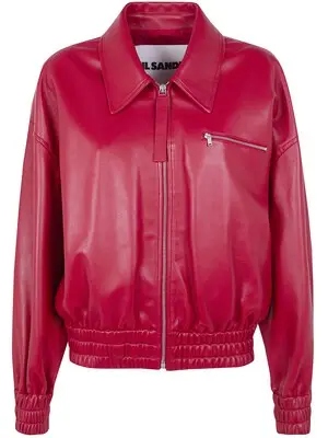 JIL SANDER Classic Bomber Leather Jacket - Red