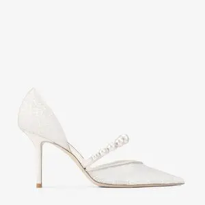 JIMMY CHOO Aurelie 85 Lace Pumps With Pearl Embellishment