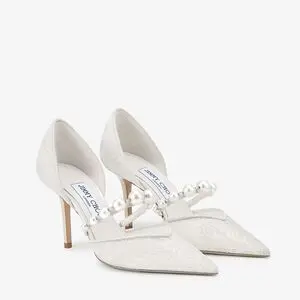 JIMMY CHOO Aurelie 85 Lace Pumps With Pearl Embellishment