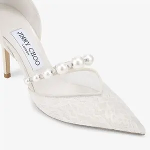 JIMMY CHOO Aurelie 85 Lace Pumps With Pearl Embellishment