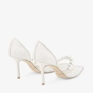 JIMMY CHOO Aurelie 85 Lace Pumps With Pearl Embellishment