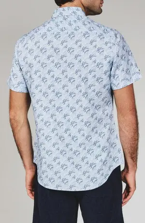 7 Diamonds Rubens Print Short Sleeve Button-up Shirt - Light Blue