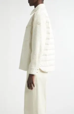 Moncler Cotton Blend Bouclé Down Shirt Jacket