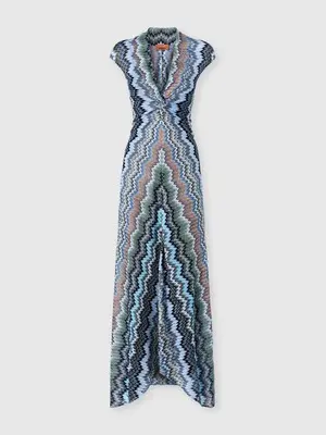 Missoni Sleeveless Long Dress With Knotted Neckline In Chevron Knit